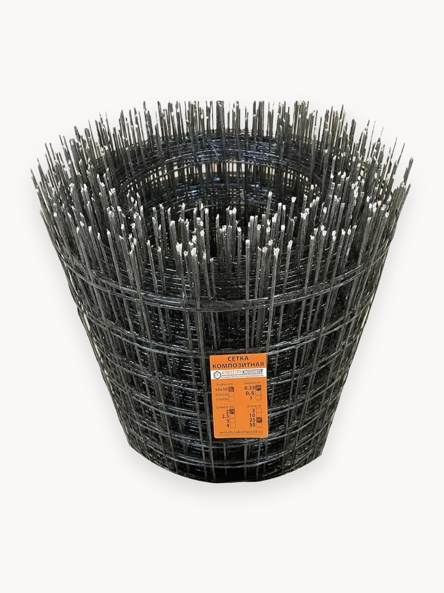 Сетка кладочная ГОСТ 2 мм ячейка 50х50 мм рулон 0,33х25м (8,25 м2) стеклопластиковая "Арматура Композит"