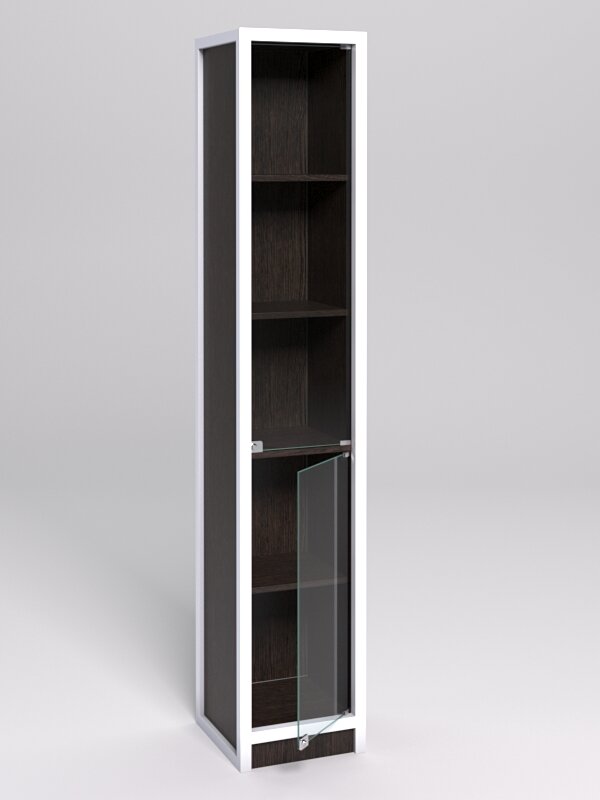Шкаф-витрина офисная узкая ШВ-52 "стронг" в стиле лофт, Дуб Венге + металлический каркас Белый
