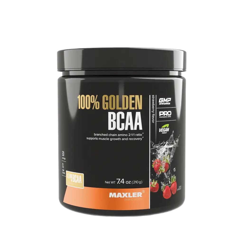 Макслер 100% Голден БЦАА вкус клубники / Maxler 100% Golden BCAA Strawberry flavor порошок по 210 г 1 шт