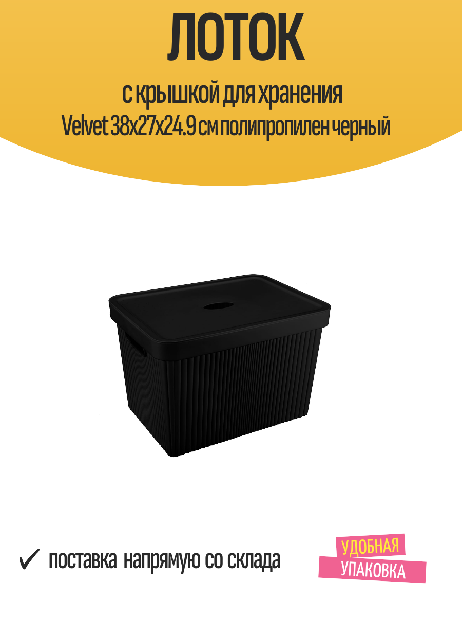 Лоток с крышкой для хранения Velvet 38x27x24.9 см полипропилен черный