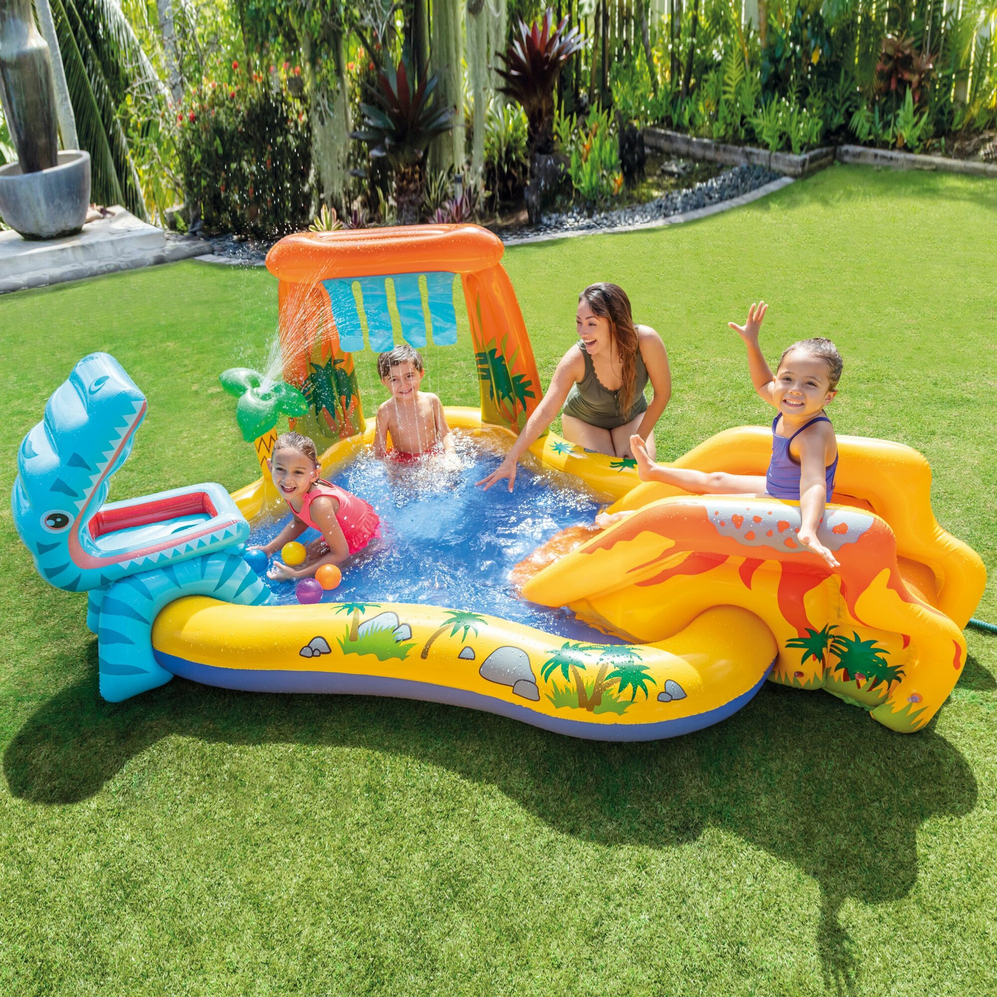 Детский бассейн "Динозавр", Intex, с горкой и водопадом, надувной, ПВХ