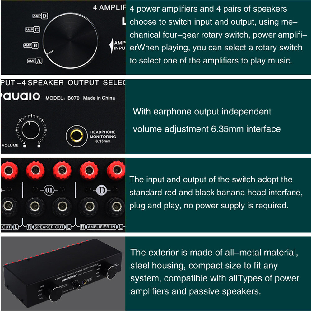 LYNEPAUAIO усилитель селекторный переключатель динамиков переключатель 4 входа 4 выхода усилитель мощности селектор динамиков переключатель 300 Вт на канал динамик переключатель распределитель компаратор качество звука без потерь