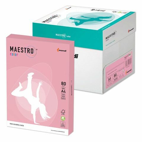 Бумага цветная Maestro/IQ color "Color pastell" А4, 80 г/м2, 500 л, пастель розовая PI25