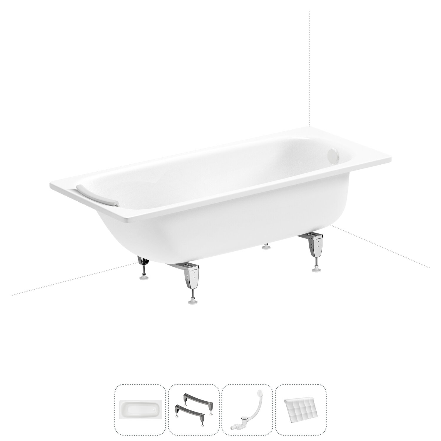 Стальная ванна 160х70 Sanitana BLB Universal 20220706R в наборе 4 в 1: металлическая ванна 160 х 70 см с шумоизоляцией, ножки, слив-перелив, подголовник