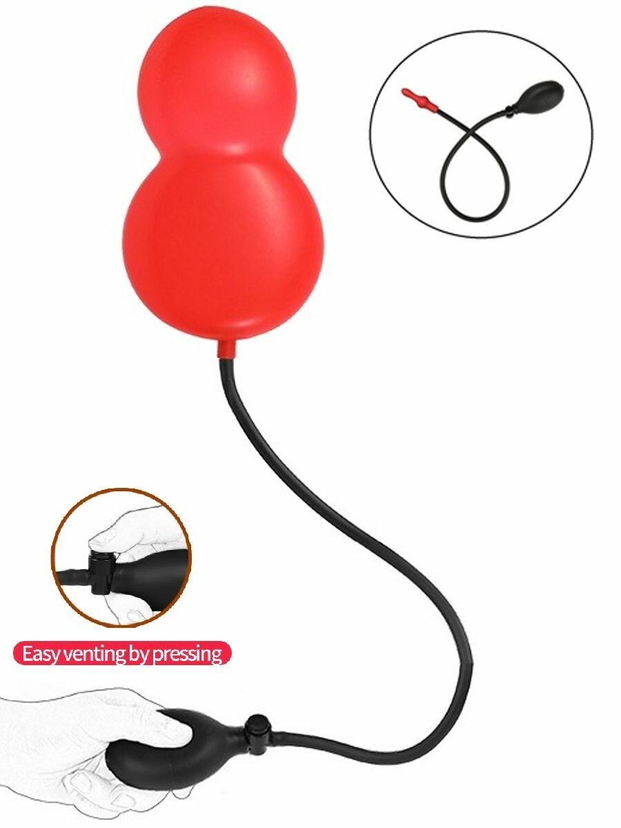 Надувной красный анальный расширитель с грушей, 5.5см