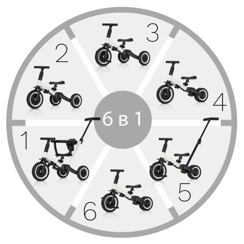 Детский беговел-велосипед 6в1 с родительской ручкой, белый - TR008-WHITE