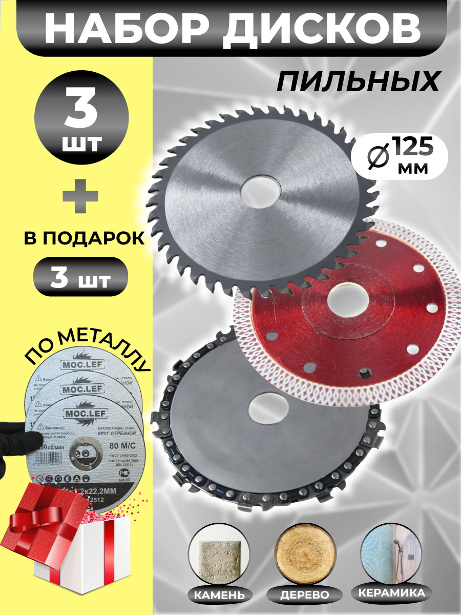 Диски пильные набор 125 Цепной Алмазный 40Зубьев Круг по металлу