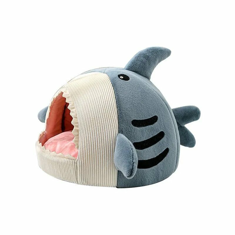 Cat Bed Winter Warmth Closed Shark-Shaped Cat and Dog Bed for a Sense of Security, Suitable for All Seasons