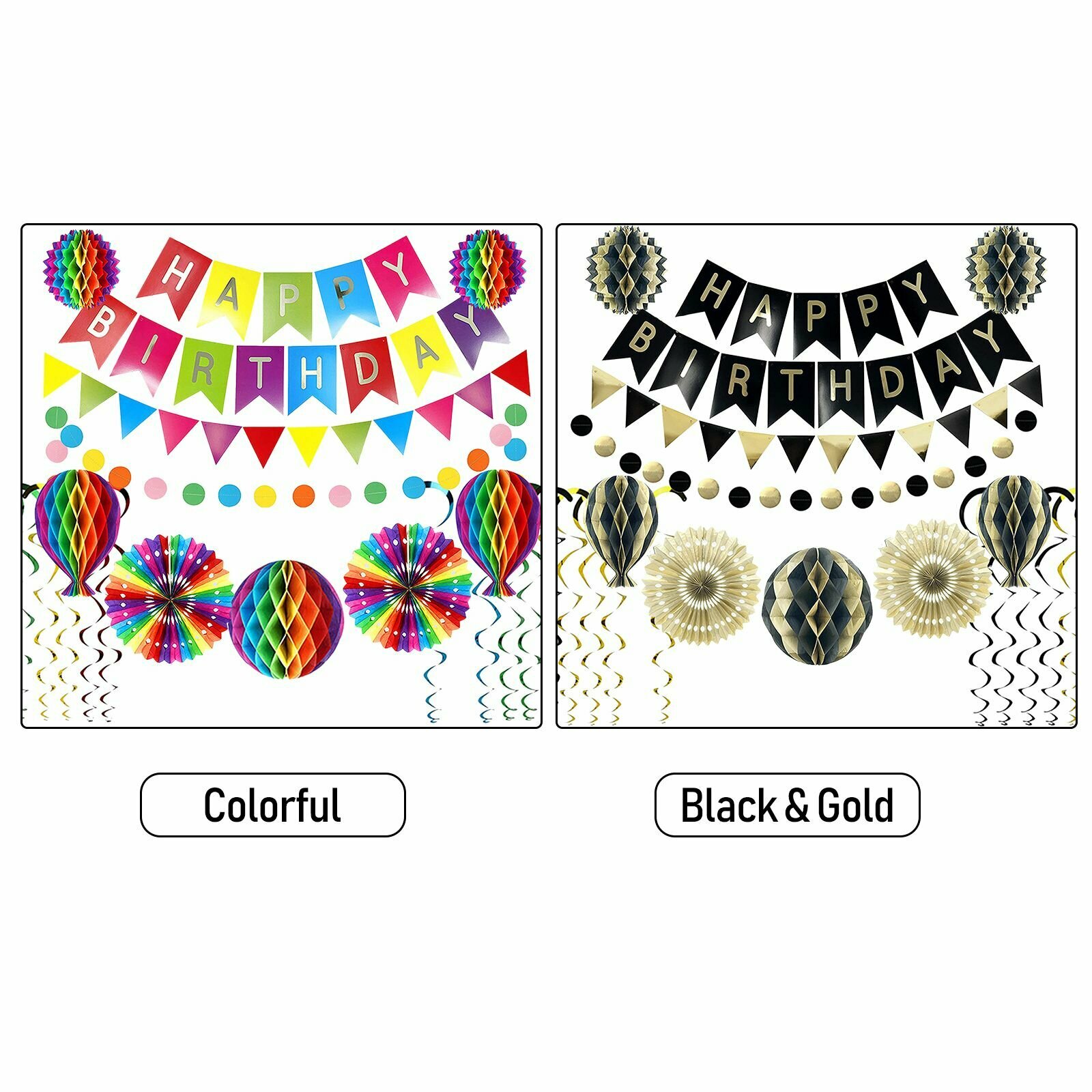 Набор из 18 баннеров и украшений в стиле черное золото для вечеринок, свадеб и дней рождения
