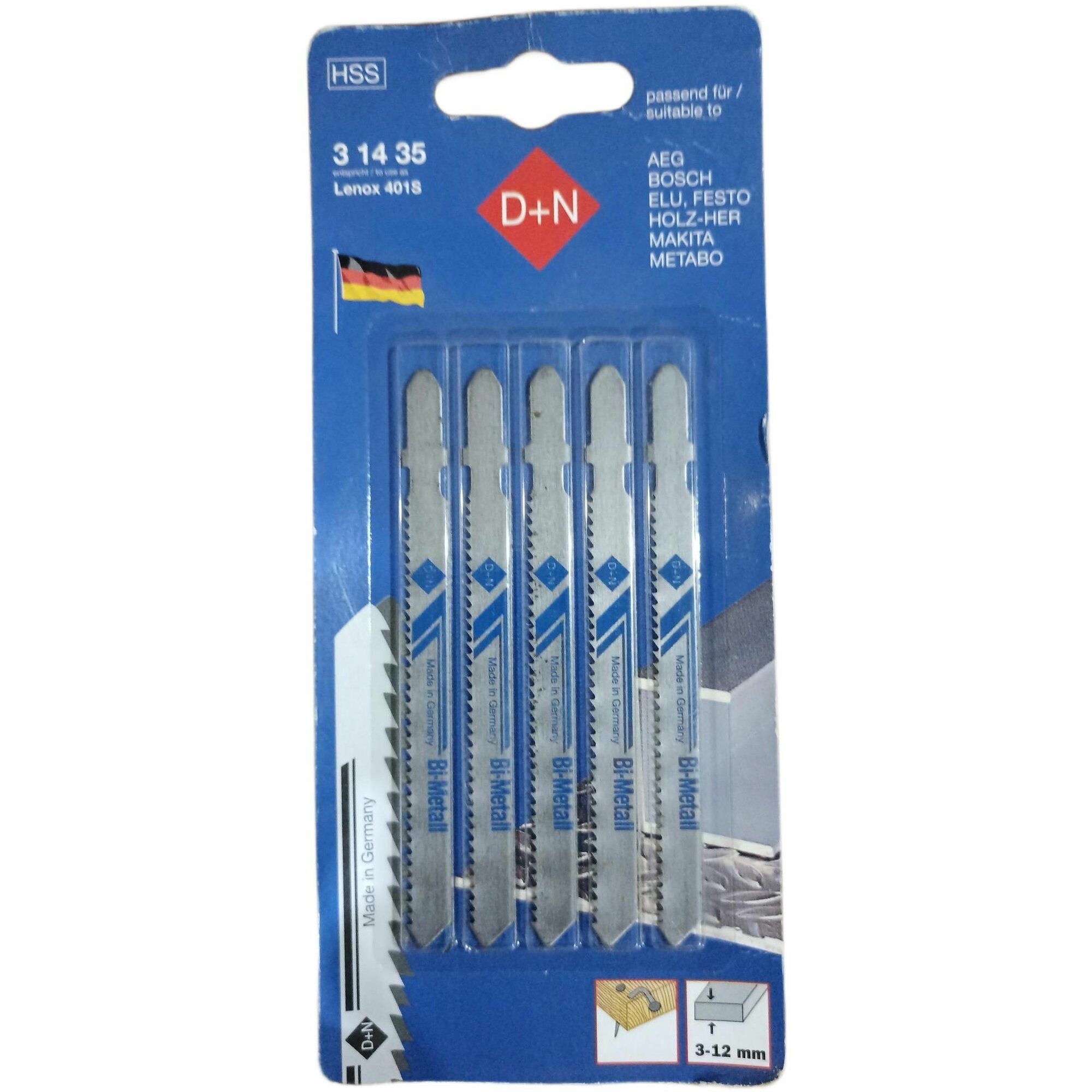 Пилки для лобзиков D+N 31435bi-металл, длина 75мм, шаг зуба .2мм, сталь 2.5-6мм, прямой рез (5шт)