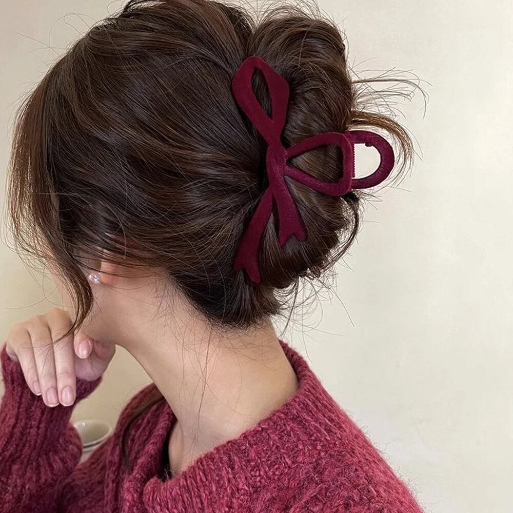 Бархатная заколка-краб в форме банта Бордовый, B