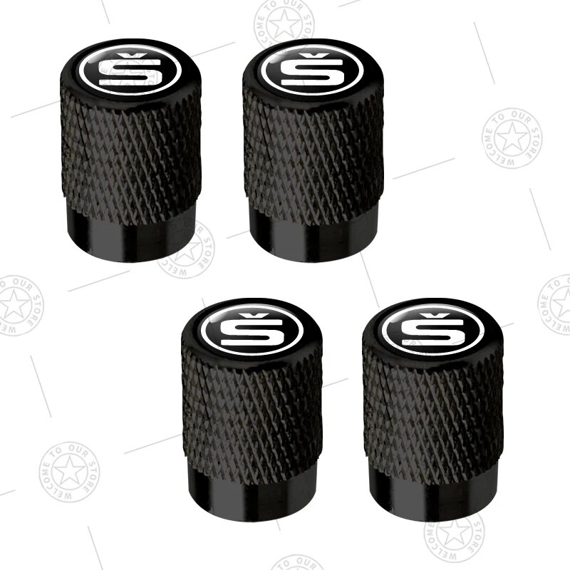 4 шт. Черные колпачки для клапанов колес Skoda с логотипом S
