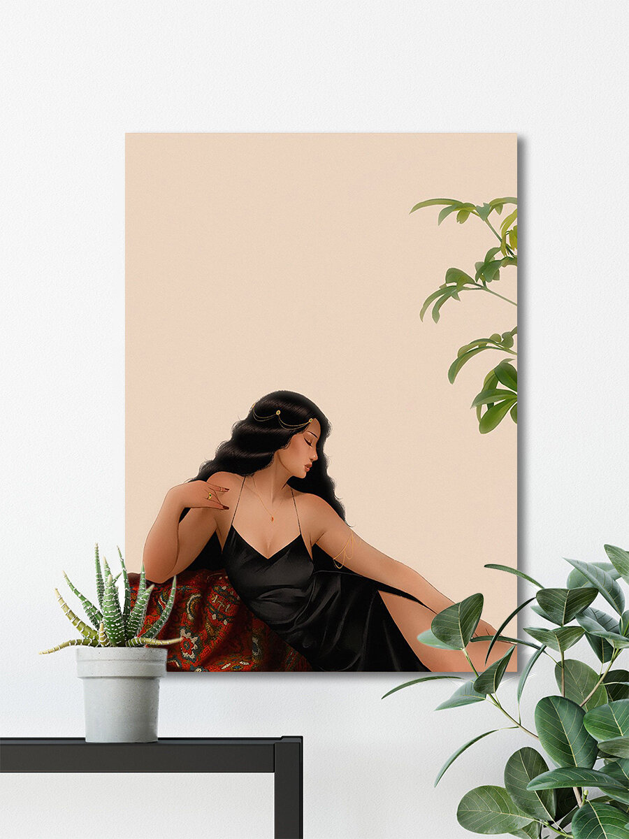 Картина на стену для интерьера - "Девушка в черном платье" , 20х30 см.