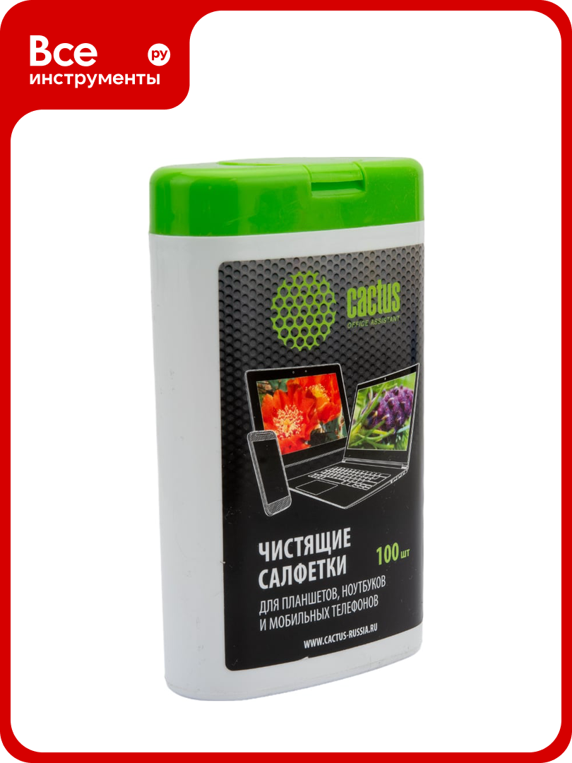 Влажные салфетки Cactus для планшетов и смартфонов, с ионогенным ПАВ и антистатическим покрытием