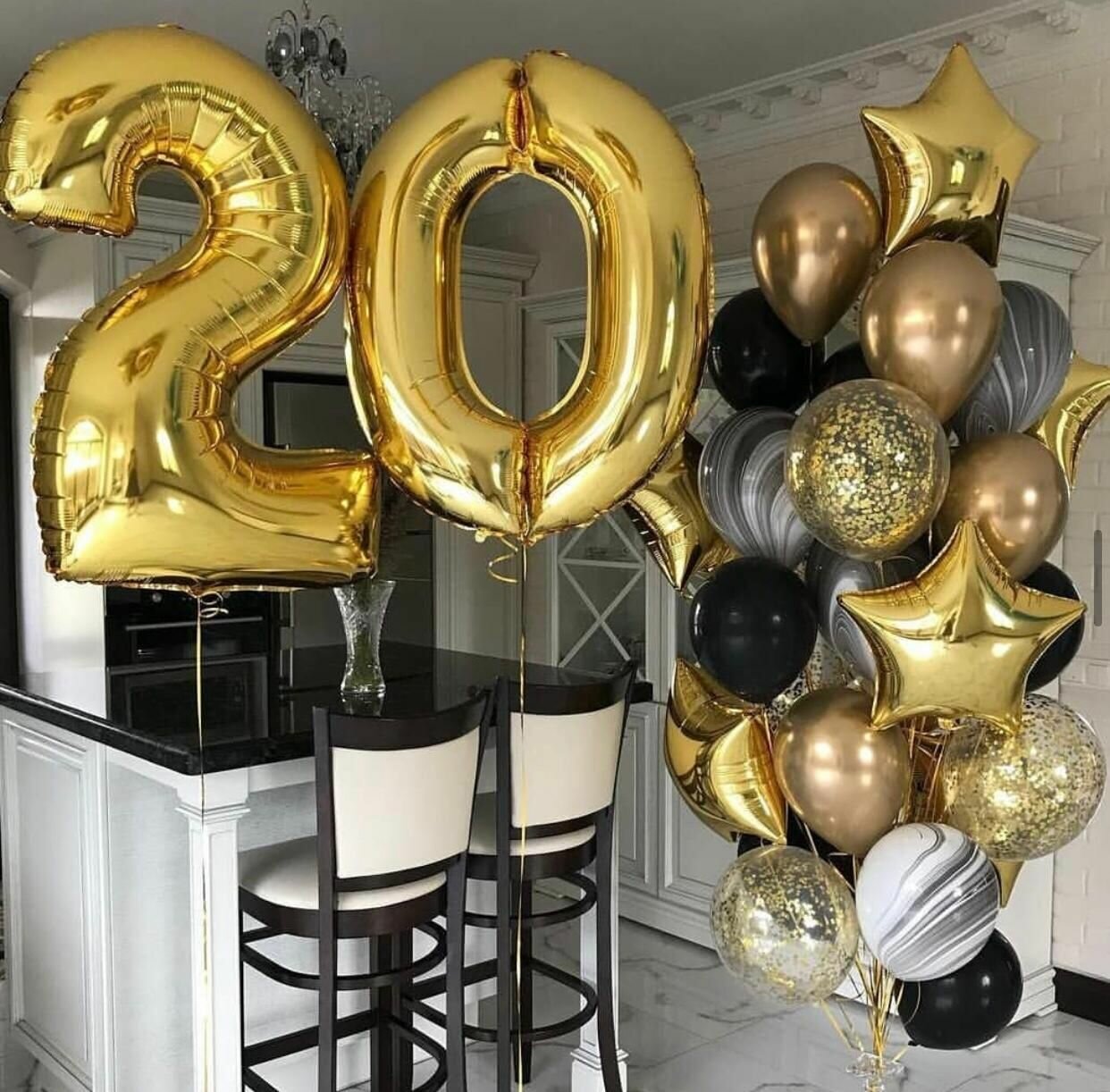 Шар воздушный фольгированный Цифра 20, цвет золотой 42"/106 см (шз2)(шз0)