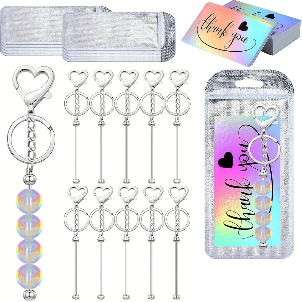 Набор из 10 брелоков в форме сердца из бисера, сделанных своими руками, с перламутровыми мешочками и карточками. Серебряный брелок в форме сердца из бисера для подарков, сделанных своими руками.