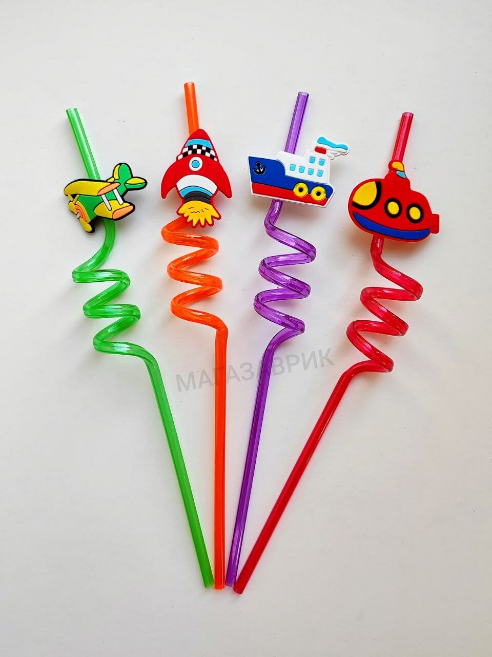 Набор трубочек для коктейлей и напитков. Кораблик. Разноцветные, 4 шт.