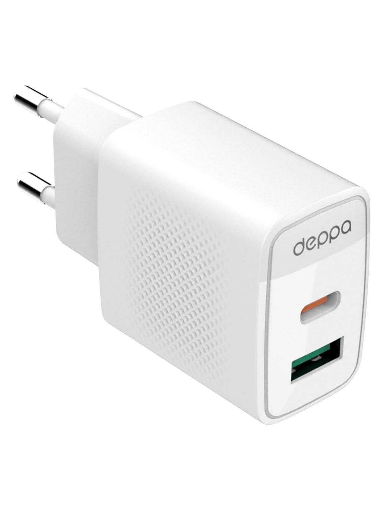 Сетевое зарядное устройство Deppa USB-C + USB-A, PD 3.0, QC 4.0, 20W, белый (11467)