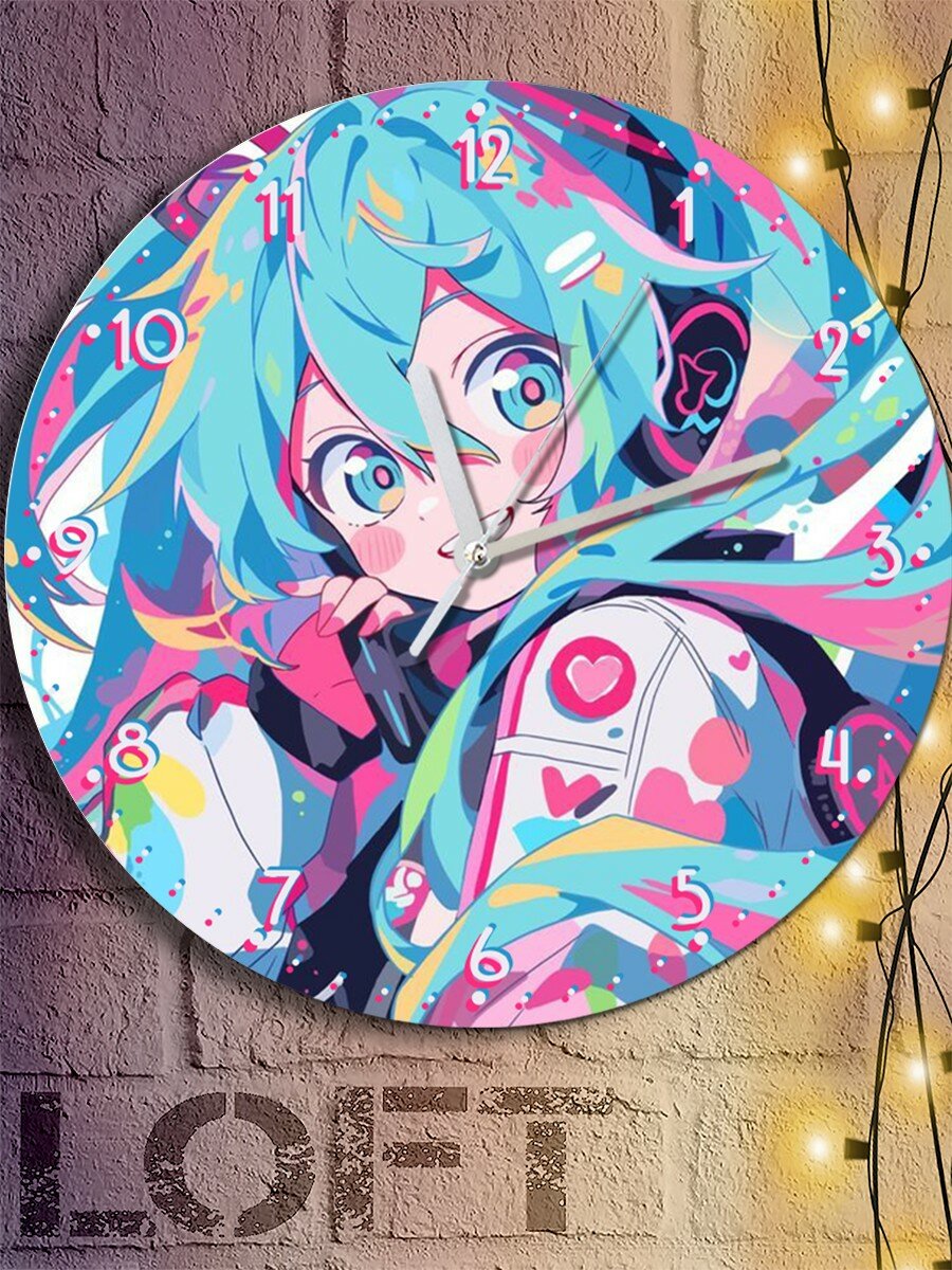 Настенные часы УФ с принтом аниме мику хацунэ (muse dash, вокалоид, j pop, музыка) - 7336