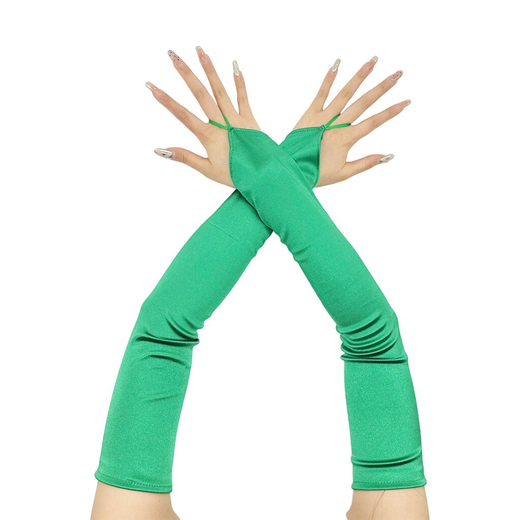 Атласные перчатки с длинным крючком в стиле ретро 1920-х годов-темно-зеленый