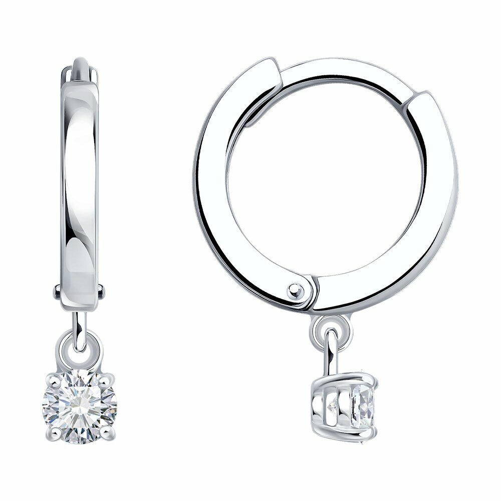 Серьги, серебро, 925 проба, родирование, бриллиант выращенный