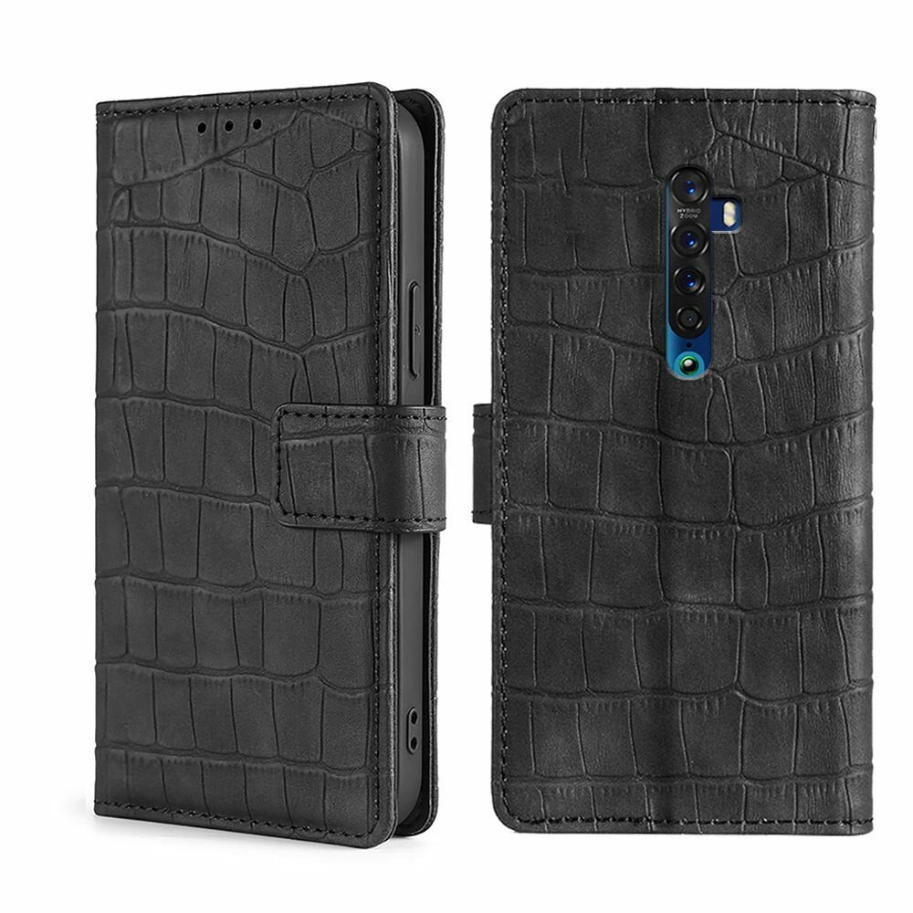 Чехол-книжка MyPads для Oppo Reno 2 / Оппо Рено2 черный крокодиловая кожа