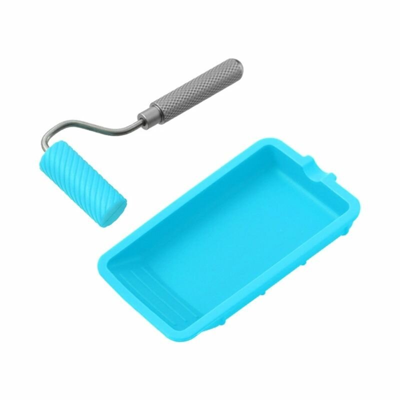 Многоразовый силиконовый валик с поддоном для больших поверхностей и равномерного нанесения клея, алюминиевая ручка, Синий набор из 2 частей