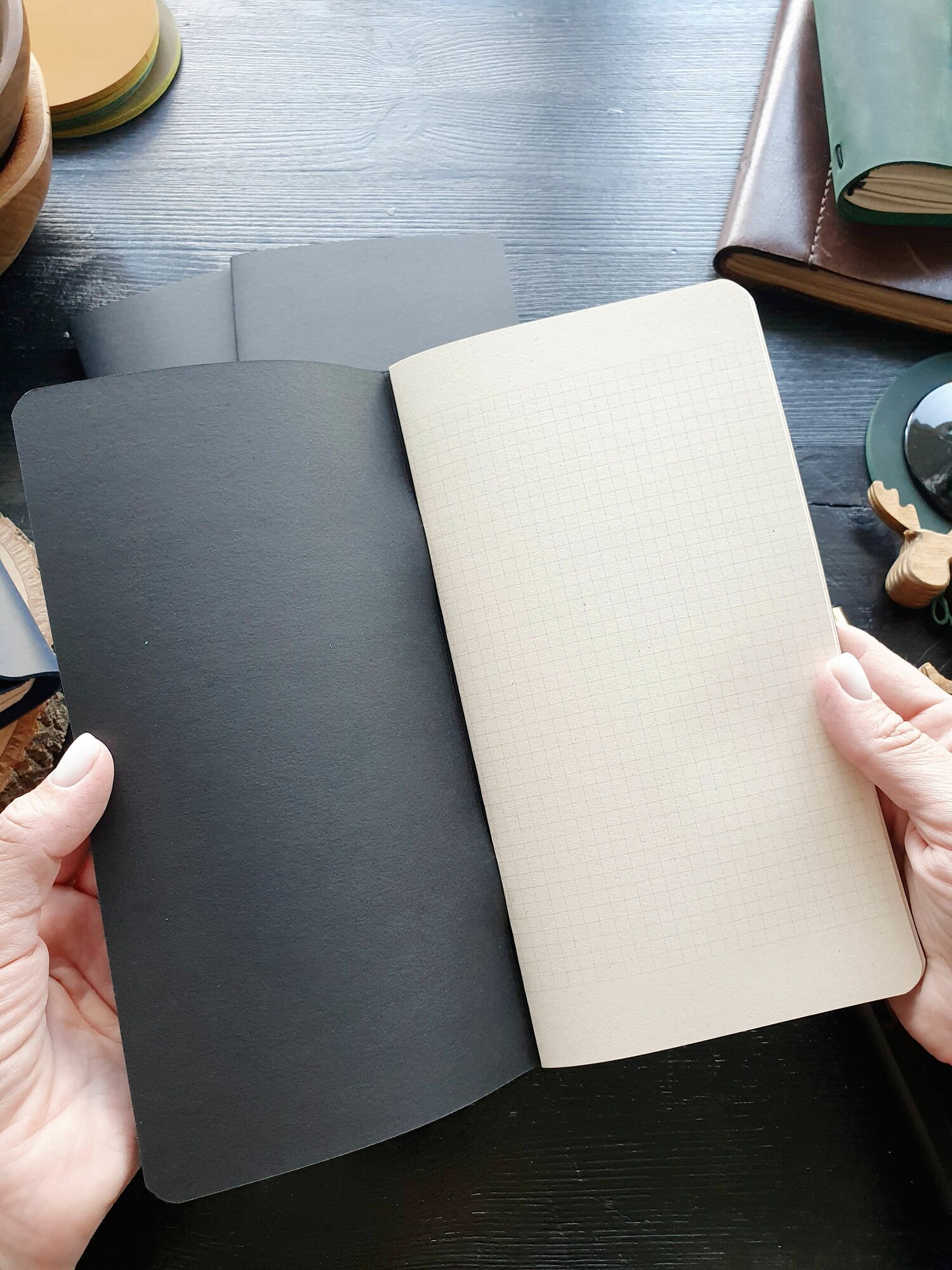 Сменные блокноты формата Midori Standart (11х21см) эко в клетку 4мм, запасные тетради 3 штуки по 30 листов