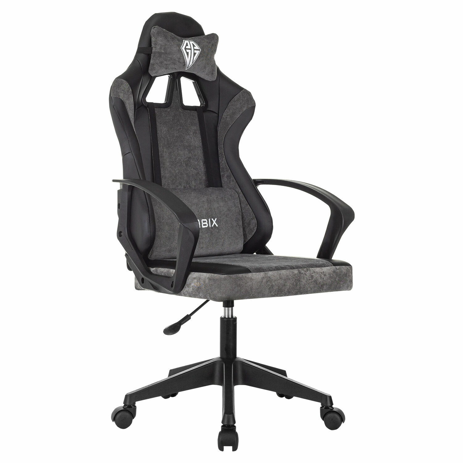 Кресло компьютерное Brabix Forcer GM-127, 2 подушки, экокожа, велюр, черное, серое