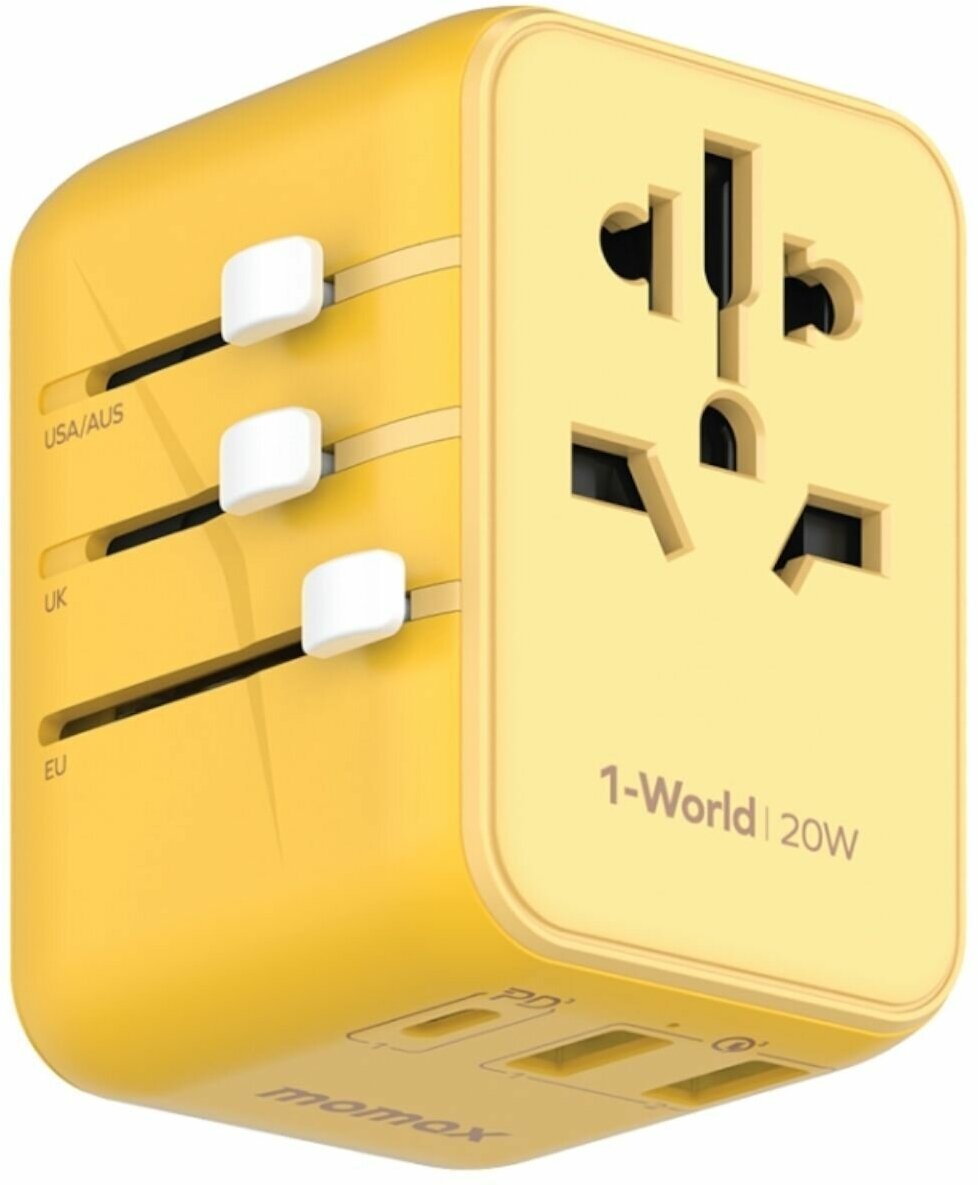 Сетевой адаптер универсальный JP/US/AU/EU/UK Momax UA11 World 2x USB-A + 1x Type-C PD 20 Вт + AC 2500 Вт