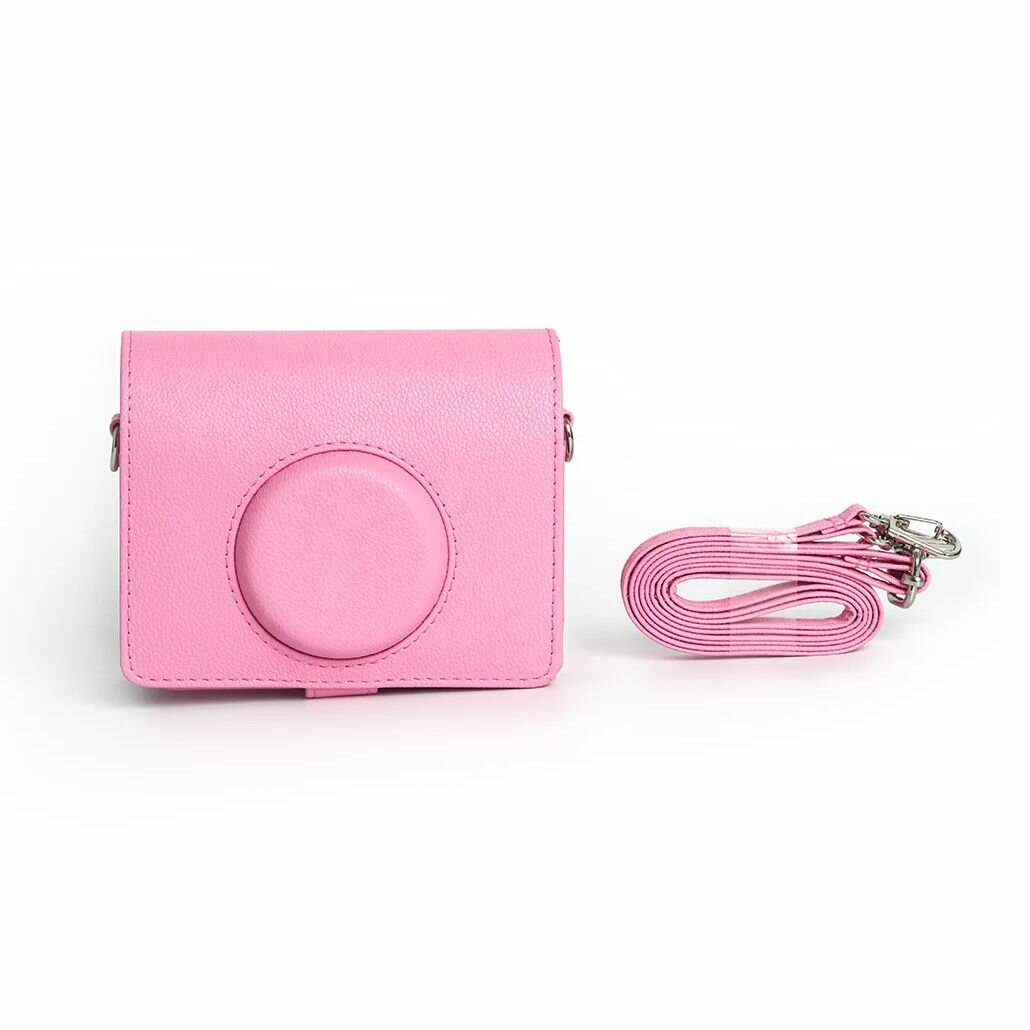 Чехол для Fujifilm Instax Mini EVO, розовый, текстура, кожаный ремень
