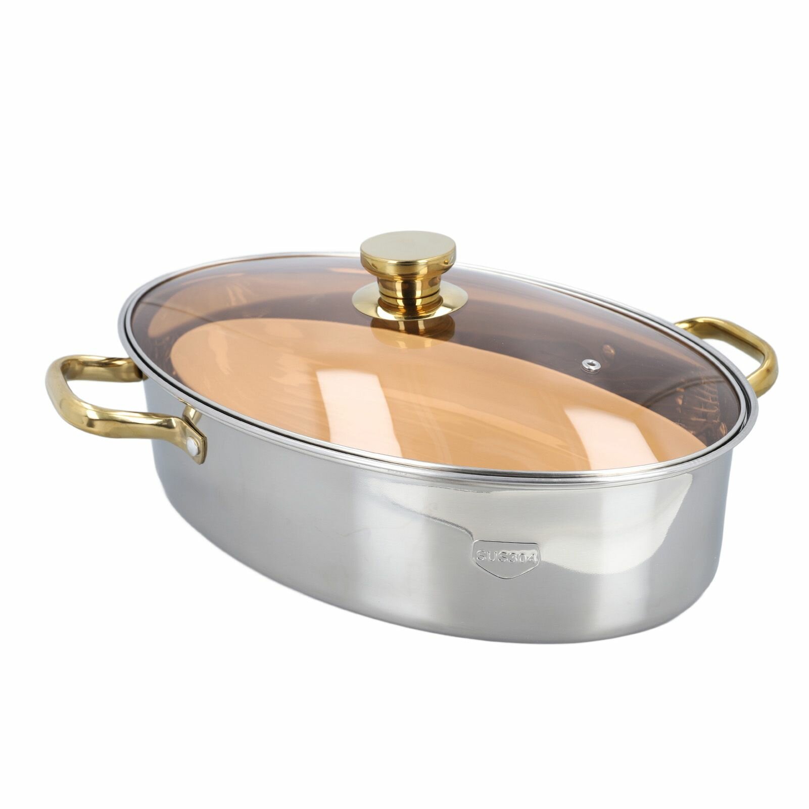 Ywy. горячиеОвальная кастрюля для приготовления рыбы на пару из нержавеющей стали с прозрачной крышкой и стойкой для варки супа на пару