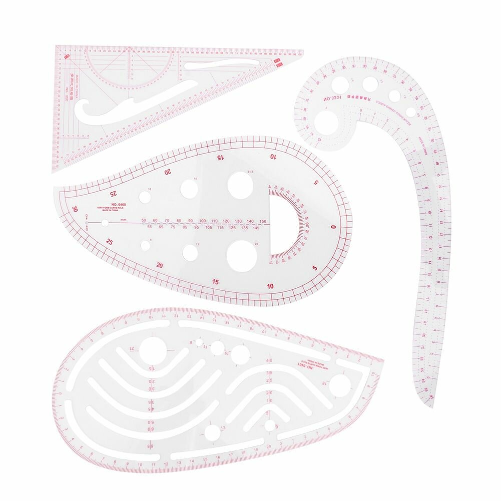 Набор из 4 швейных линеек, линейки для кройки и шитья, многоцелевые легкие пластиковые измерительные инструменты для резки и рукоделия