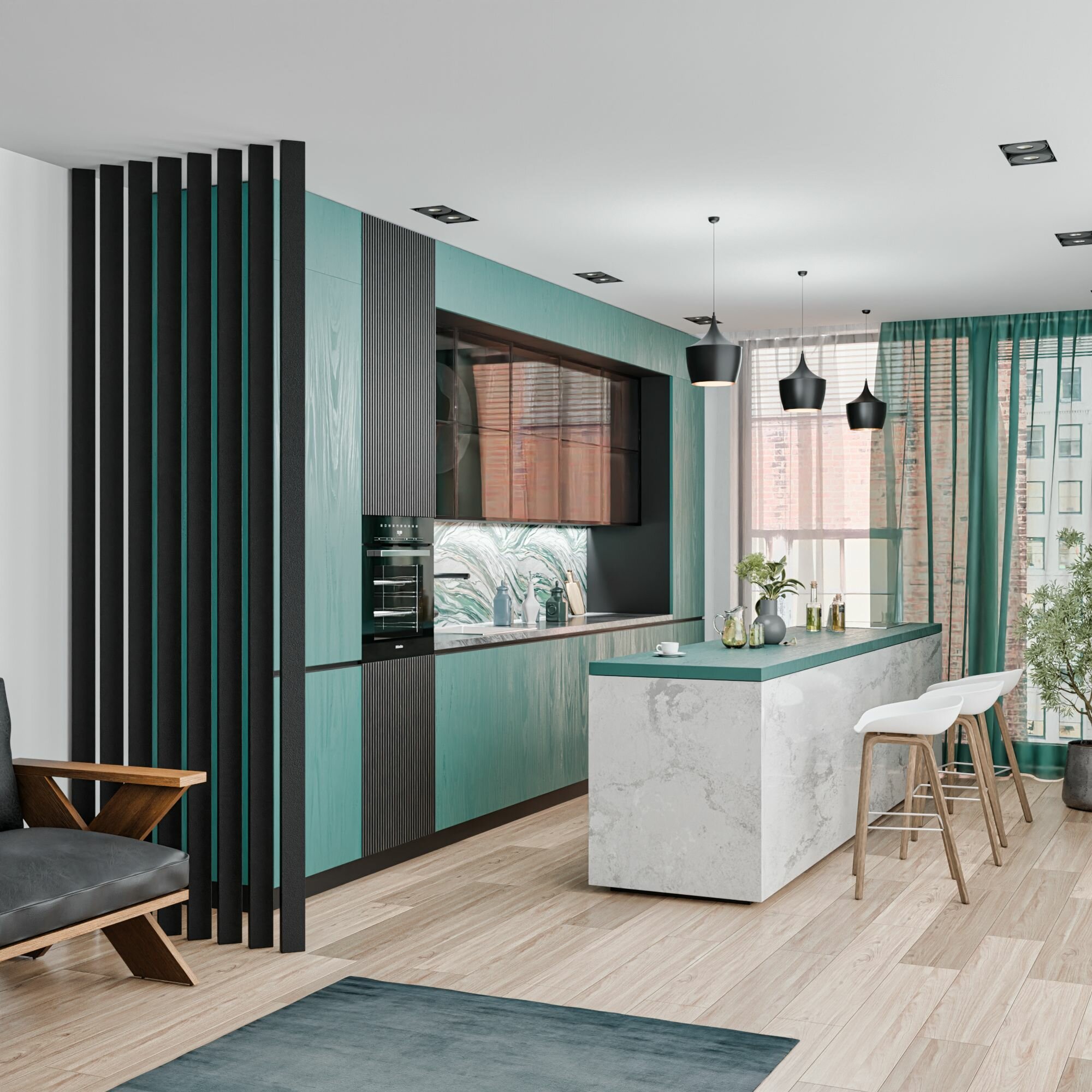 Перегородка реечная для зонирования, отдельностоящие 40х80 мм, ширина 980 мм, черные