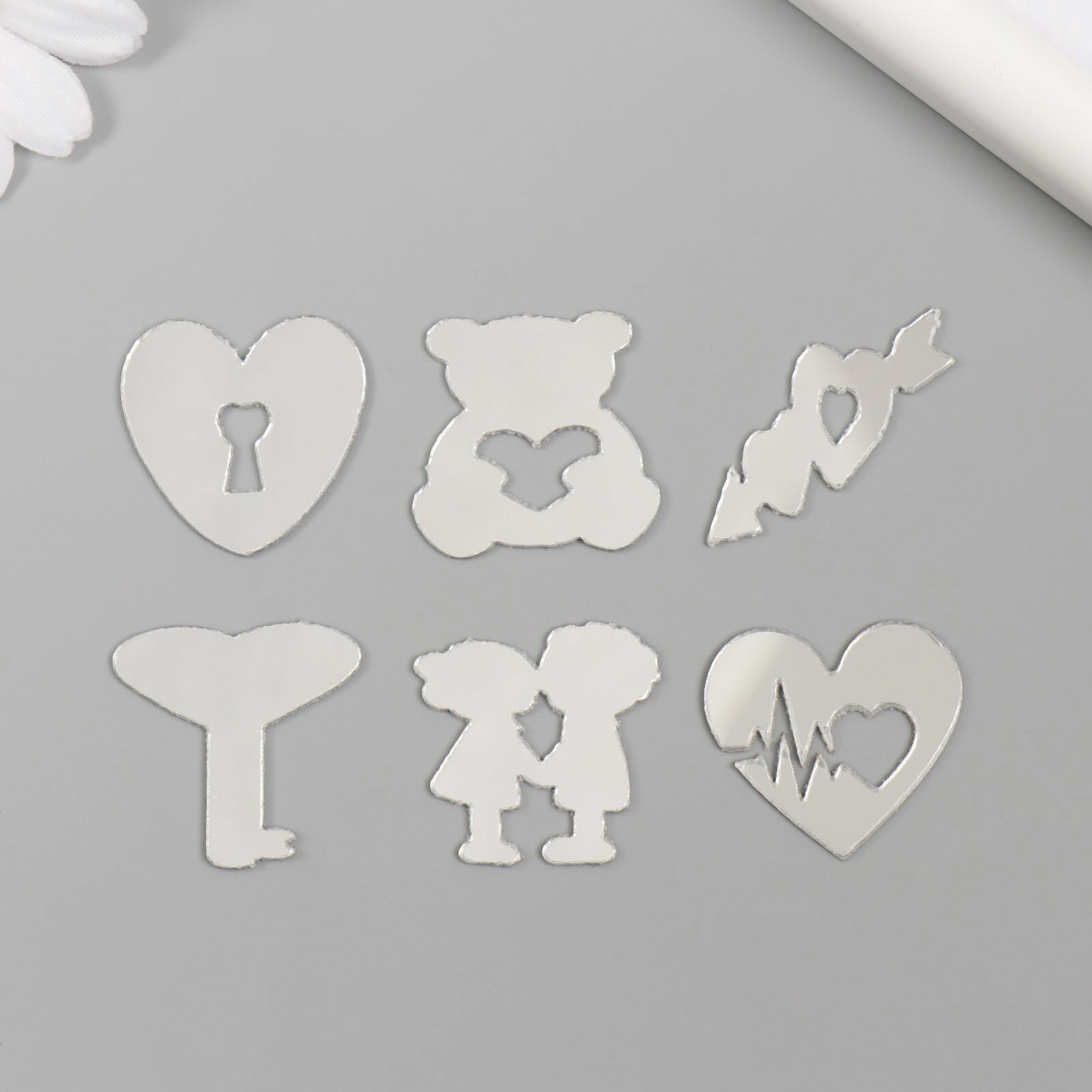 Зеркальный декор для творчества "Любовь", набор 6 шт, цвет: серебристый, 3 шт.