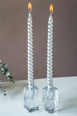 Столовая витая свеча кандела элика, серебряная, 30 см, Due Esse Christmas XNA11002121