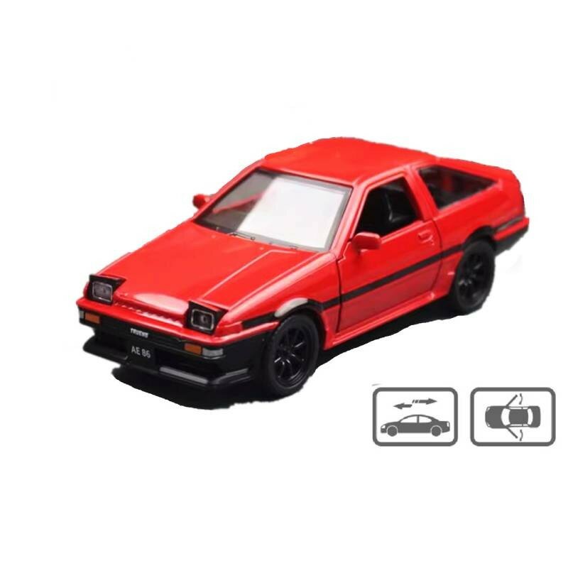 Модель автомобиля Toyota Ae86 с алюминиевым корпусом красно-белая с двумя дверями для детей