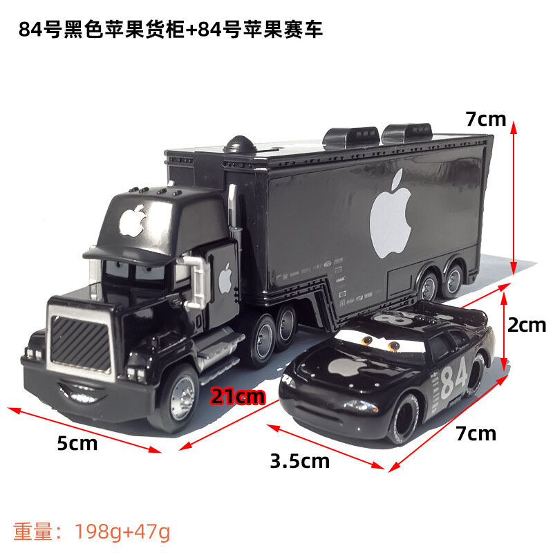 Машина-трейлер Мак Хаулер из мультфильма "Тачки" + металлическая модель Молния МакКуин Черный грузовик+черный гоночный автомобиль 84