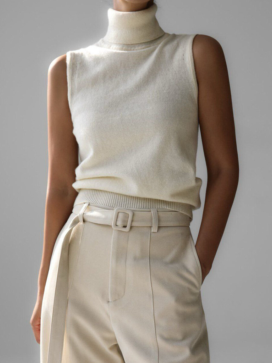 Вязаный костюм-свитер 2025, начало осени, рубашка без рукавов с высоким воротником + кардиган для женщин