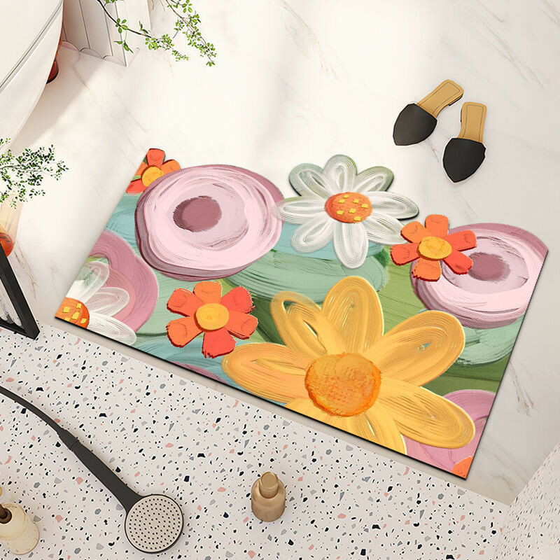 Bathroom mat colorful lemon cherry blossoms floral patterns diatom mud for home use 40x60cm