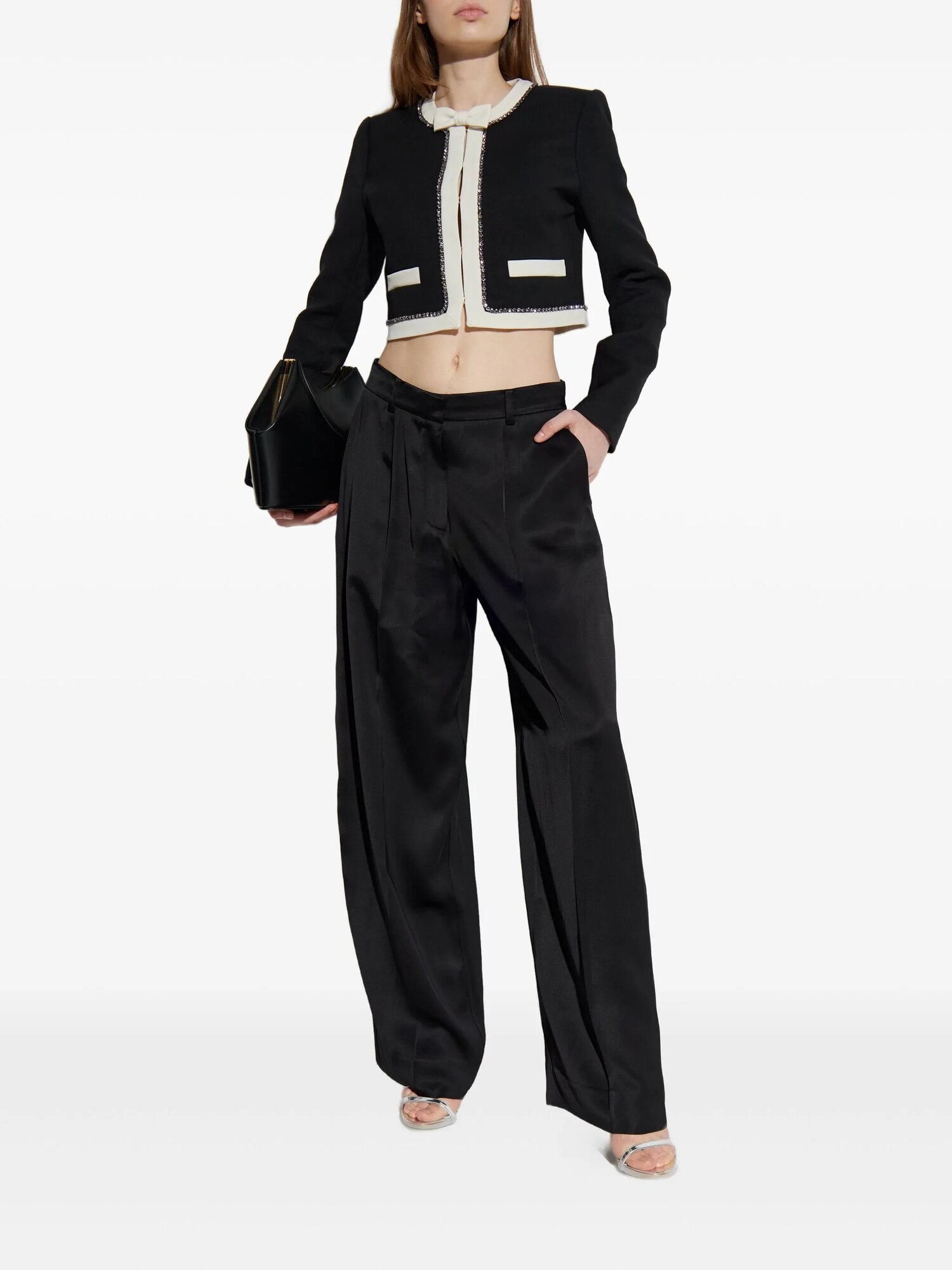 Куртка Loveshackfancy Bow embellished jacket, размер 44, black/black — фото 1