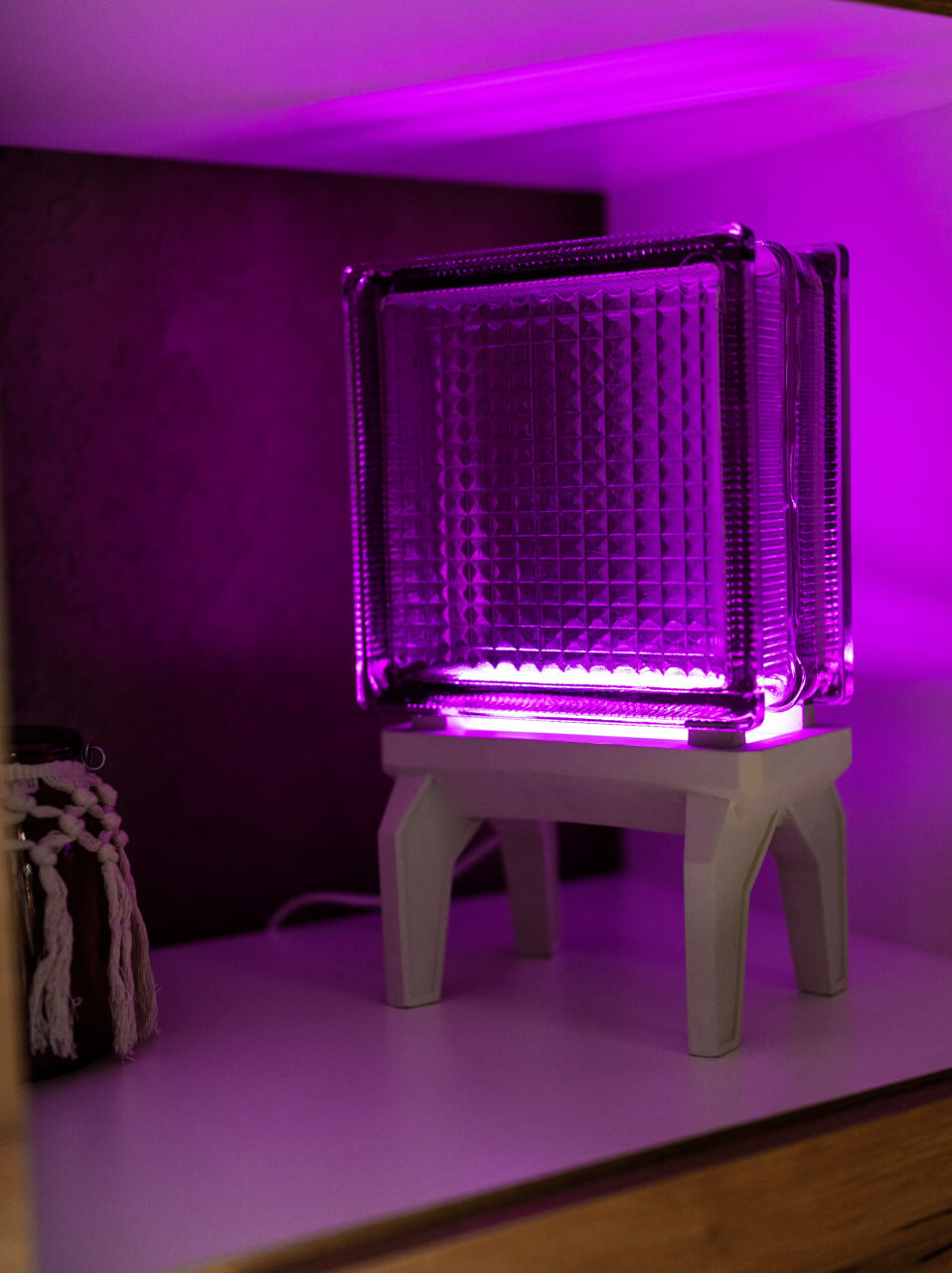 Светильник из Советского стеклоблока. Настраиваемый RGB свет. Стеклоблок с узором Тонированный маленький квадрат
