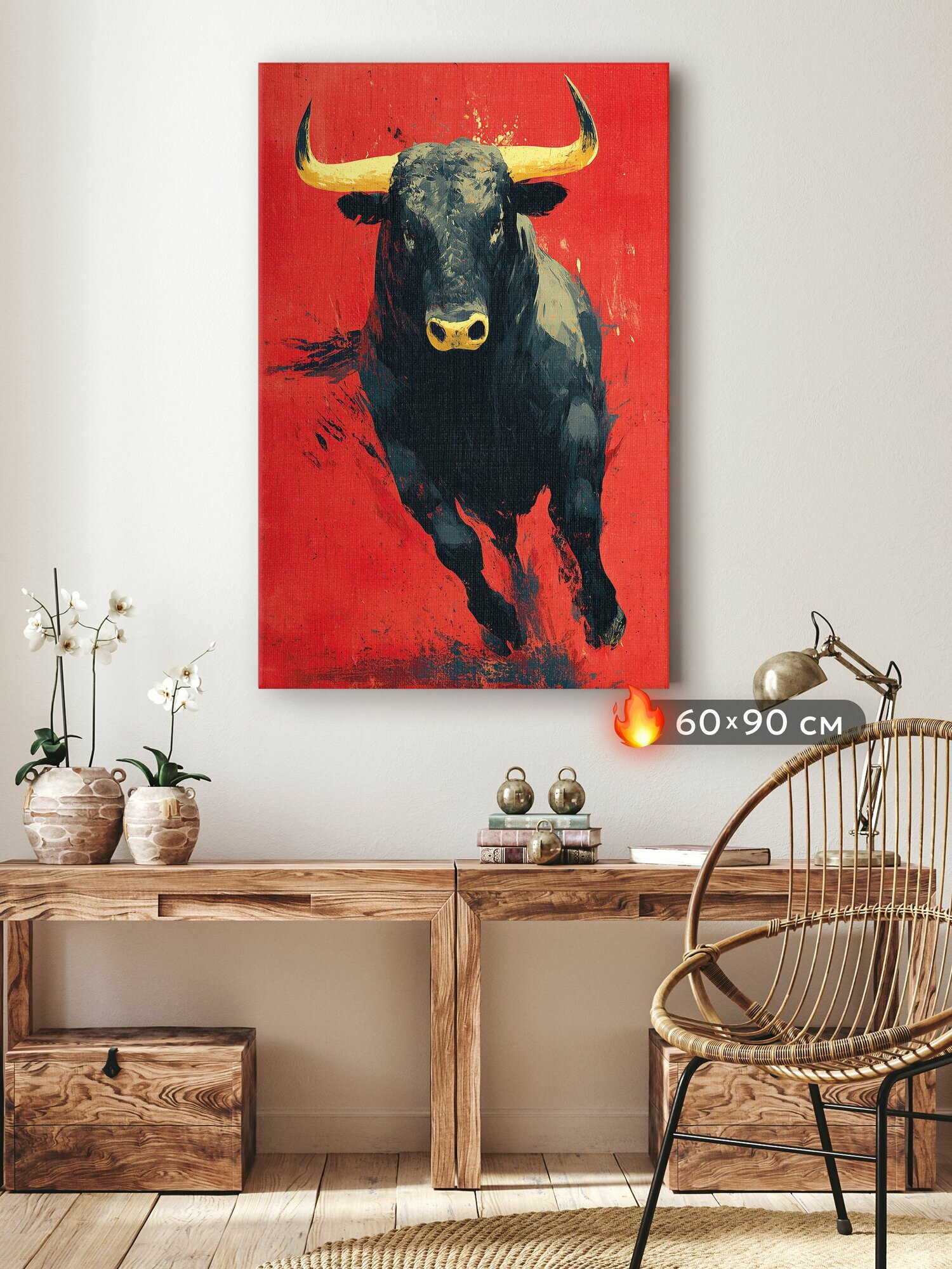 Большая картина Postermarket "Бык" на холсте с подрамником 60х90 см