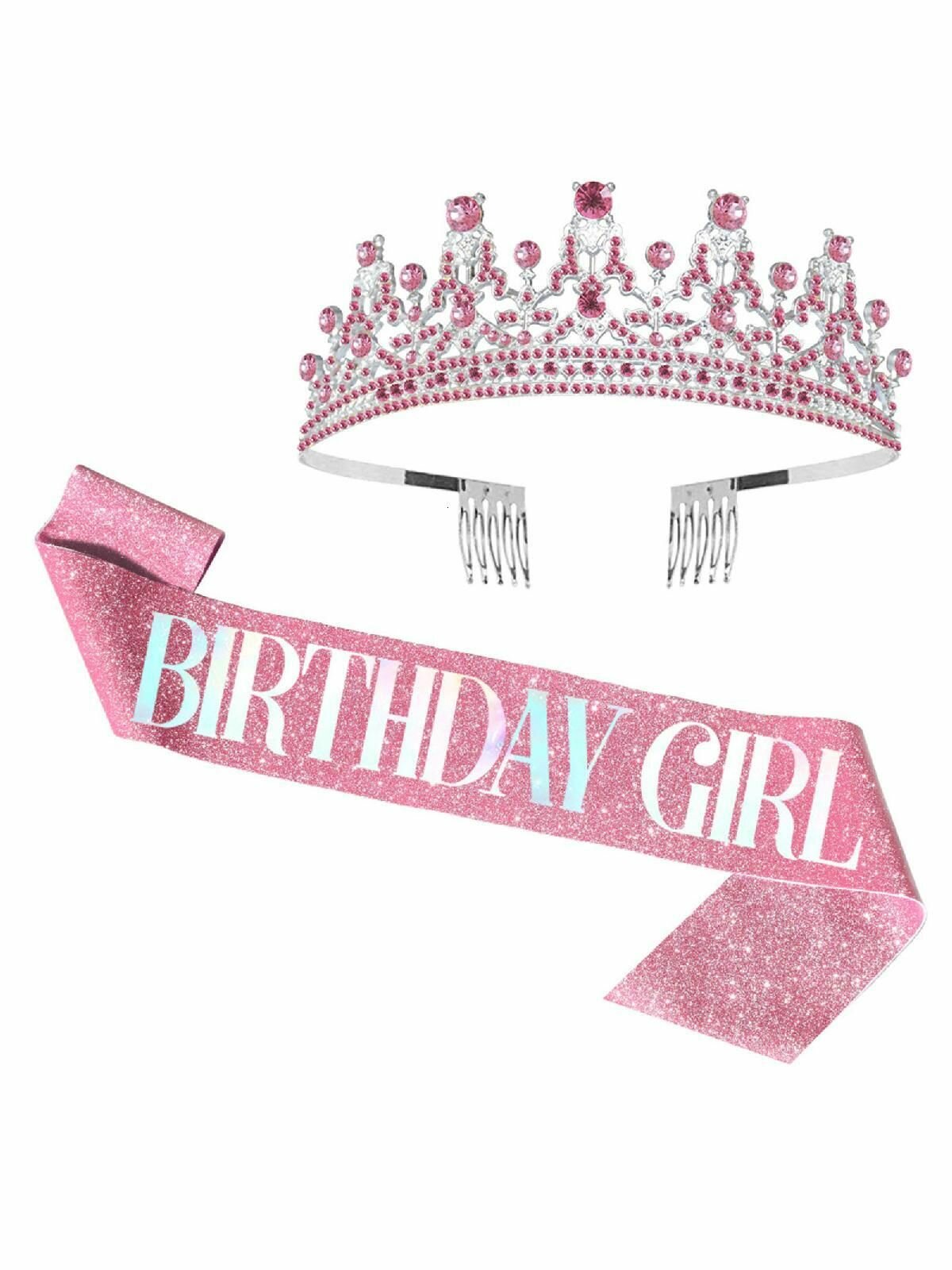 Корейская корона для именинницы с кристаллами и лентой, - девушка с пудрой