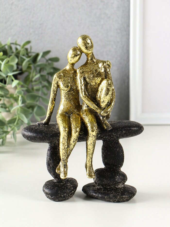 Фигура полистоун «Абстракция. Парочка на скамейке», золото с серым, 15.5×7.5×20.5 см