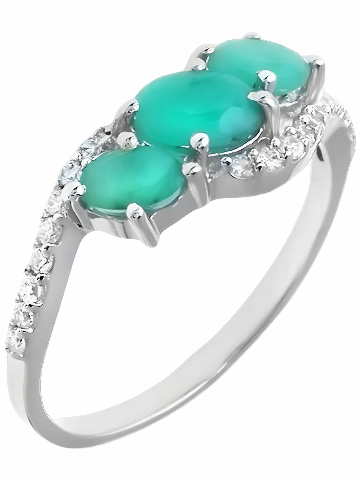 Кольцо тонкое, серебро, 925 проба, родирование, изумруд, фианит