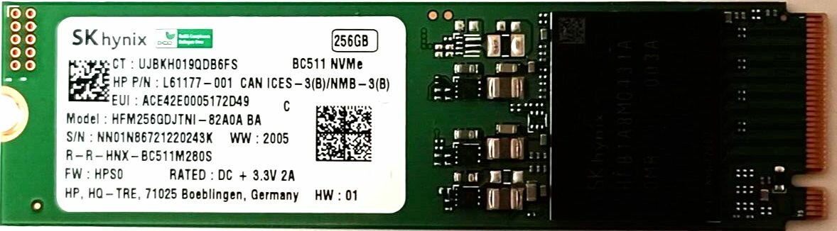 256 ГБ SSD M.2 накопитель Hynix BC511 NVMe (HFM256GDJTNI-82A0A)