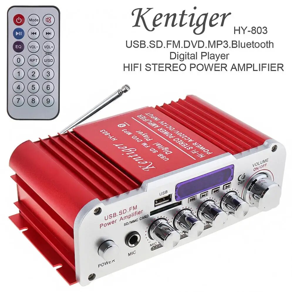 Автомобильный аудиоусилитель DC 12 В/ac220 в/AC110 в 2CH Bluetooth-совместимый Hi-Fi FM-радио плеер Поддержка SD USB DVD для автомобиля дома