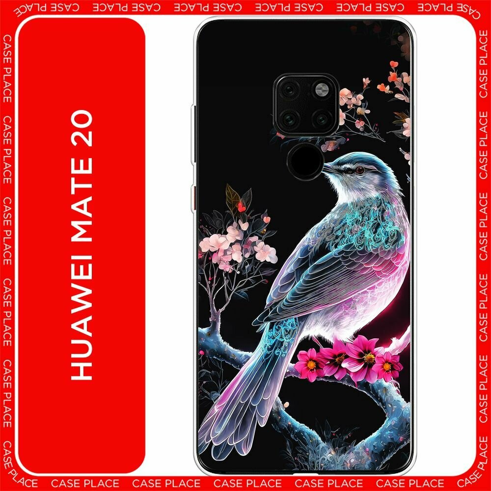 Чехол на Huawei Mate 20 / Хуавей Мате 20 с принтом "Птица на цветущем дереве"