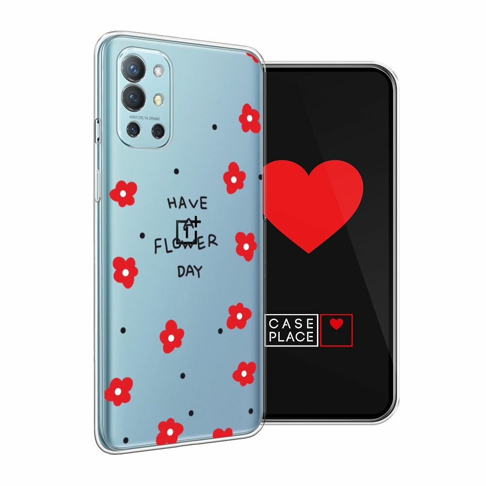 Чехол на OnePlus 9R / ВанПлас 9R с принтом "Have a flower day 2", прозрачный — фото 1